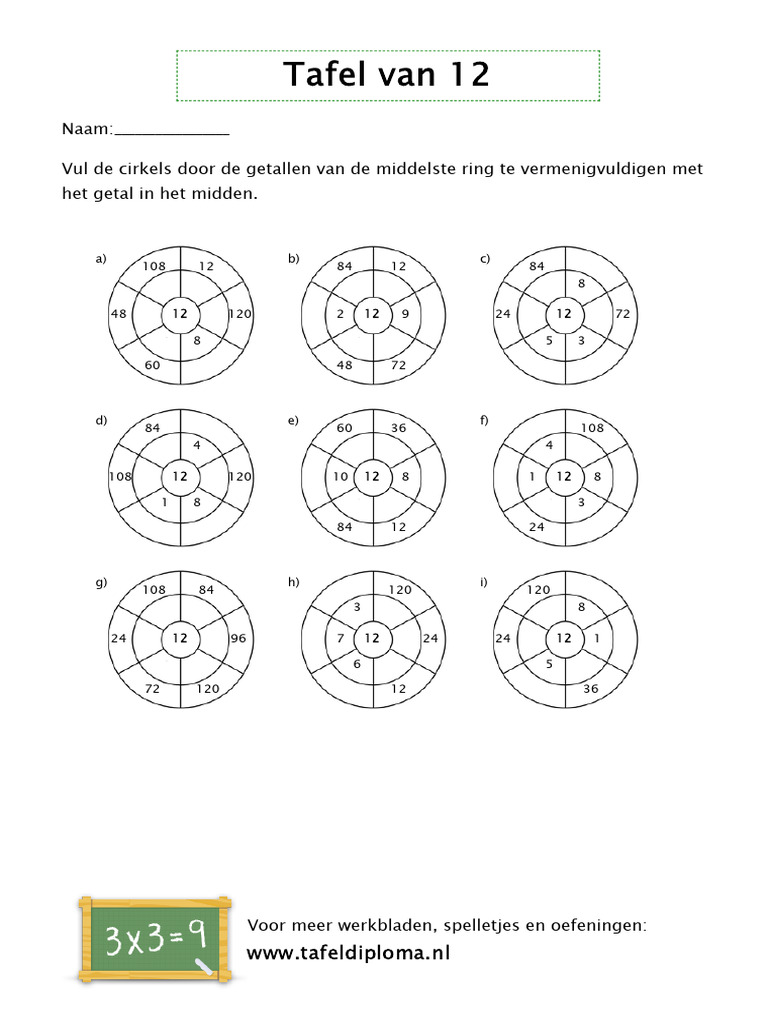 Tafel Van 12 Werkbladen ws3 | PDF