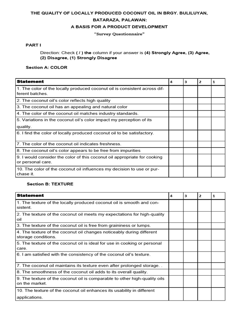 New Survey Questionnaire - 2 | PDF | Odor | Coconut