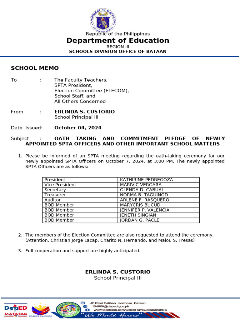 Memo Appointed Officers | PDF