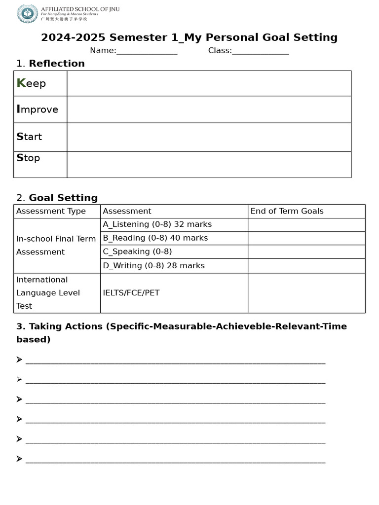 Personal Goal Setting for 2024-2025 | PDF