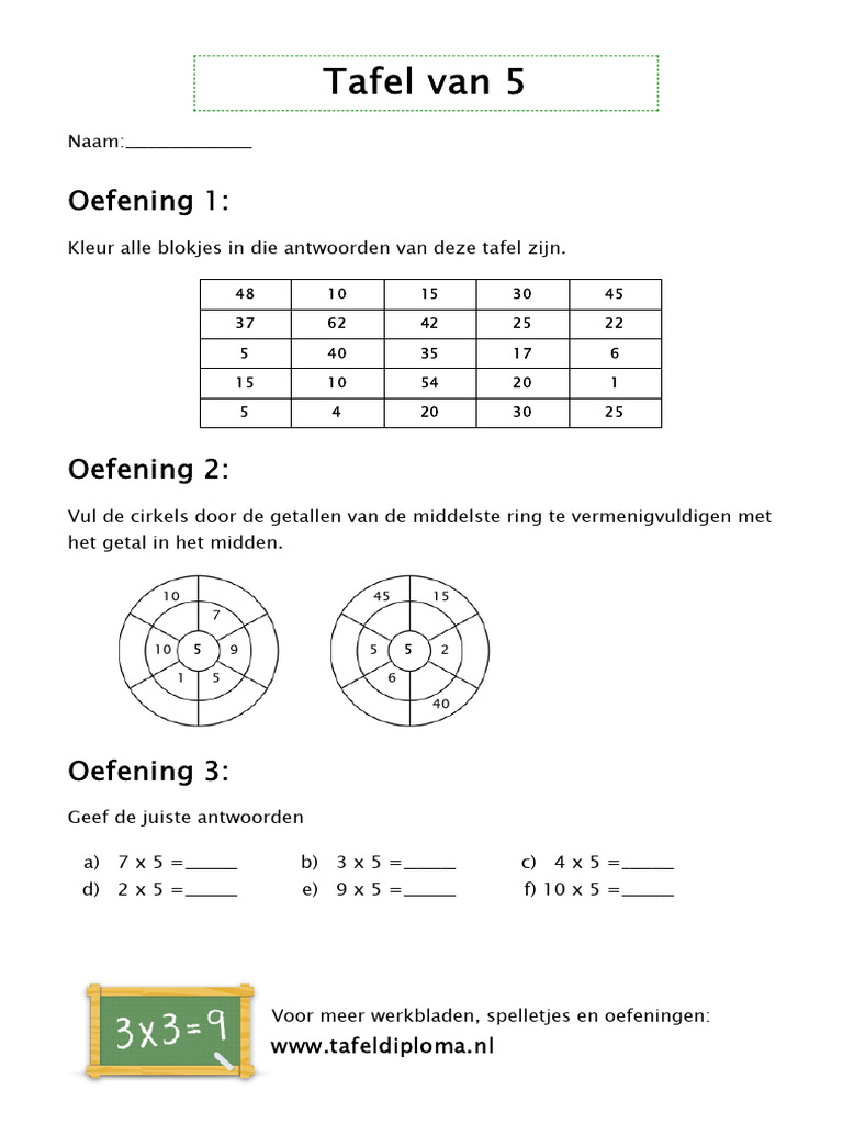 Tafel Van 5 Werkbladen ws1 | PDF