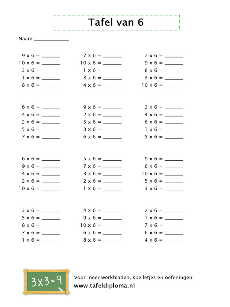 Multiplication Practice: Table of 6 | PDF
