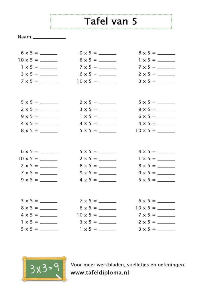 Tafel Van 5 Werkbladen ws4 | PDF