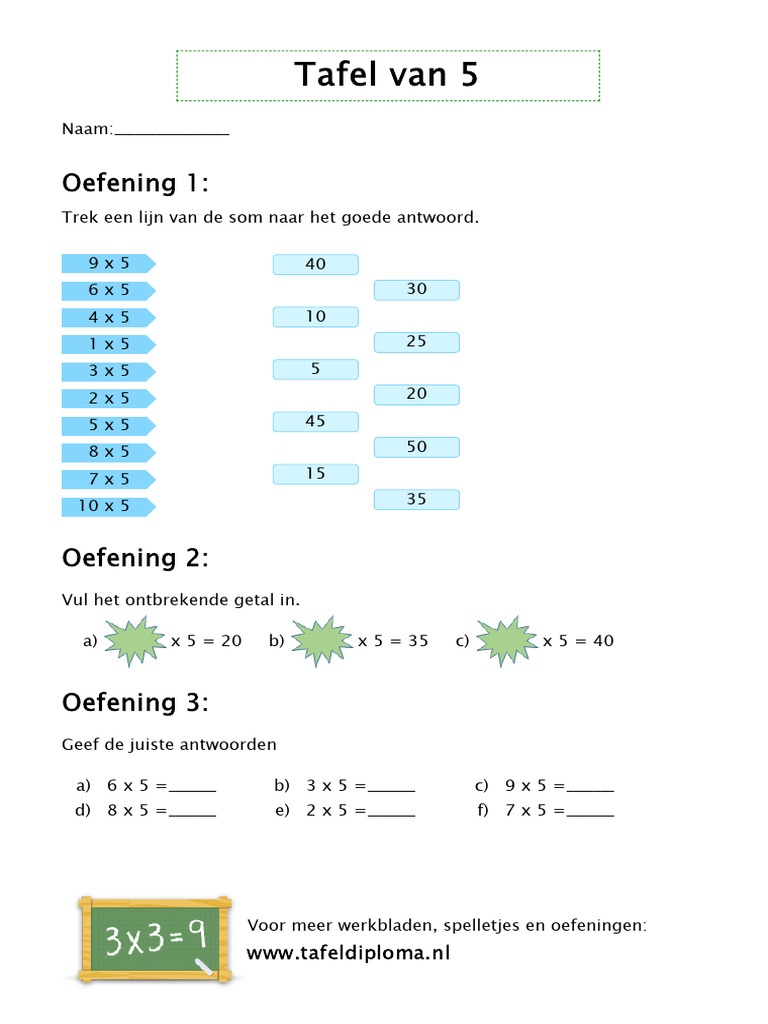 Tafel Van 5 Werkbladen ws2 | PDF