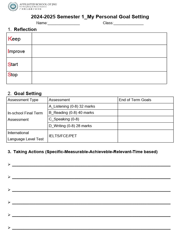 2024-2025 - Semester1 Personal Goal Setting | PDF