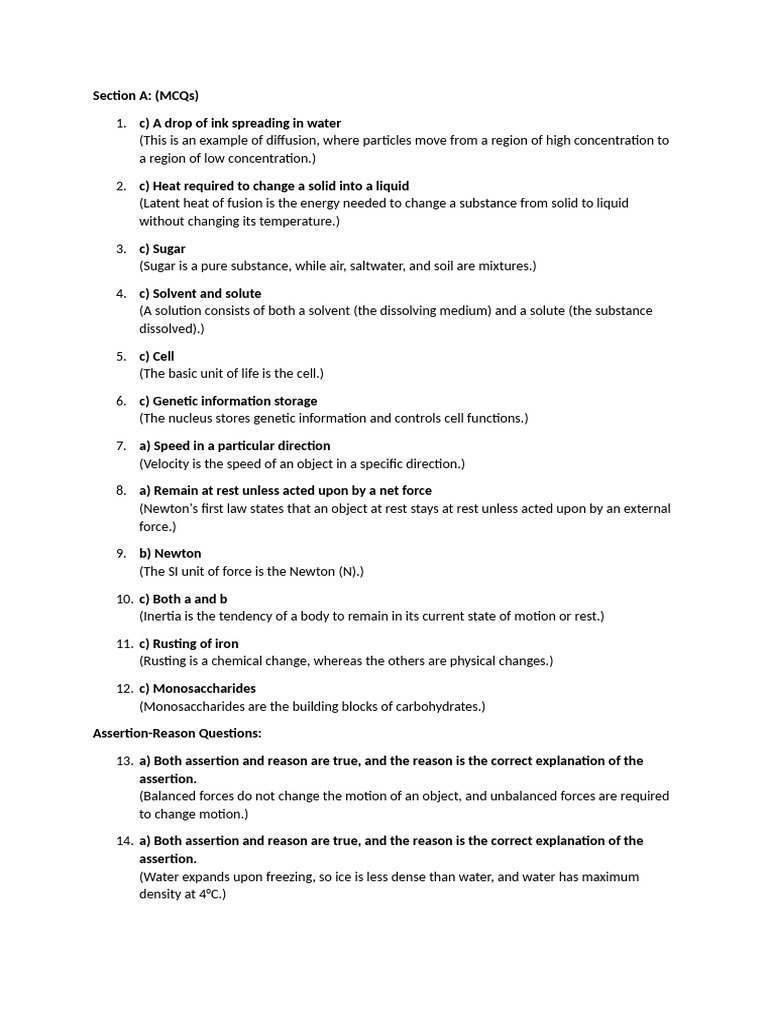 Class 9th science answer key (2) | PDF | Force | Cell (Biology)