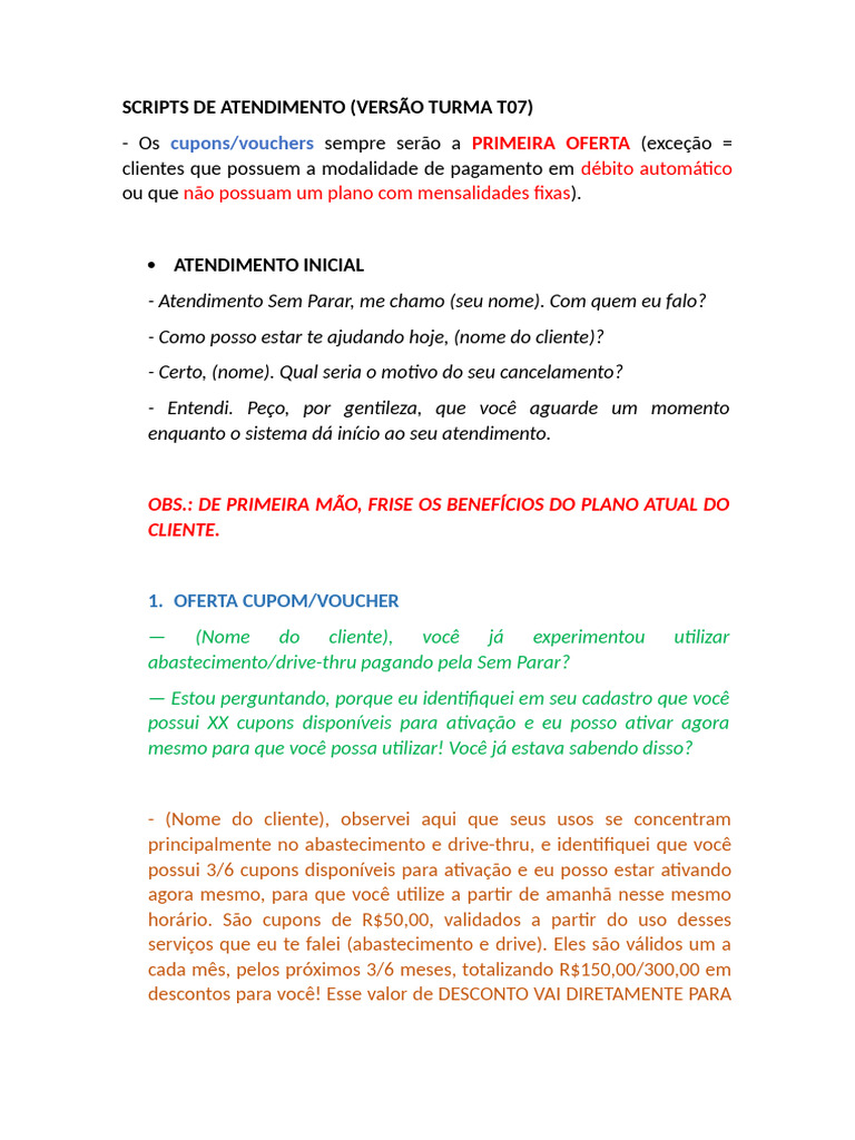 SCRIPTS DE ATENDIMENTO | PDF | Aplicativo para celular | Cartão de crédito