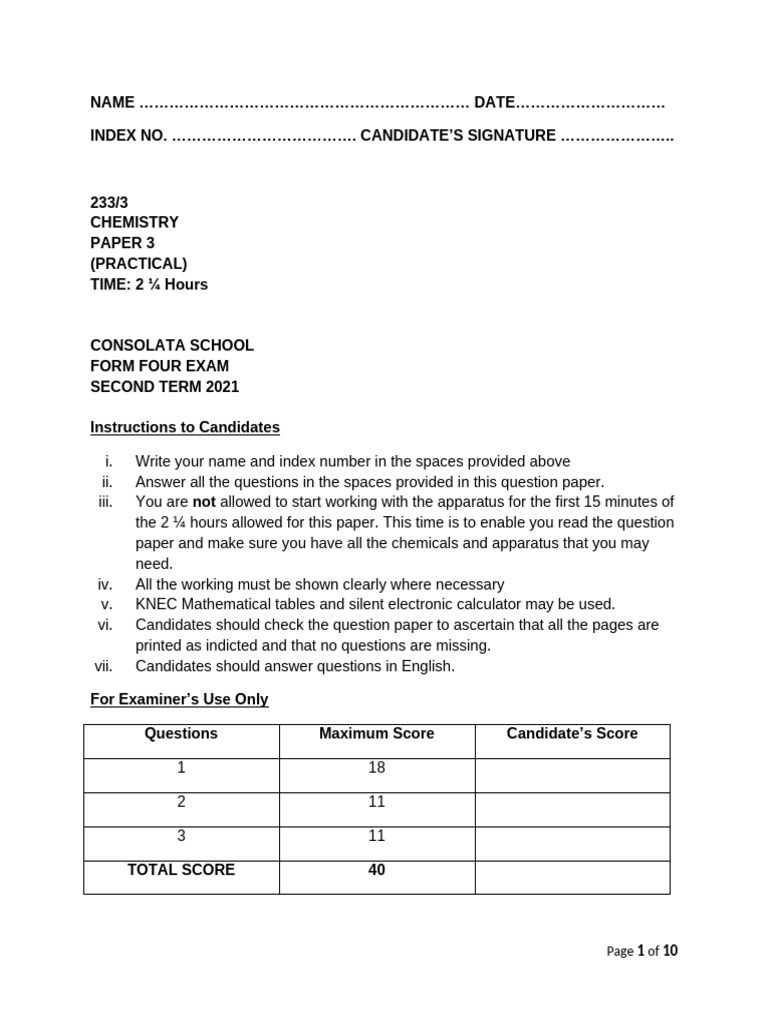 Chemistry Paper 3 - Practical Form 4 2021 | PDF | Titration | Chemistry