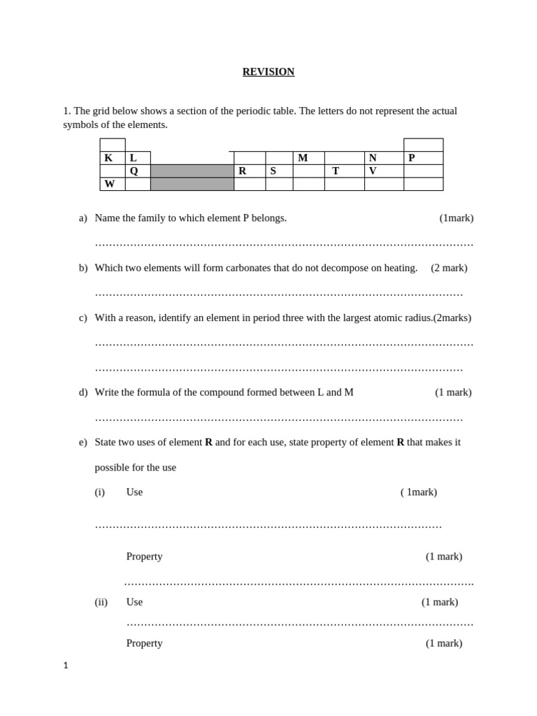 Chemistry PP2 FORM THREE REVISION | PDF | Chemical Elements | Chemical ...