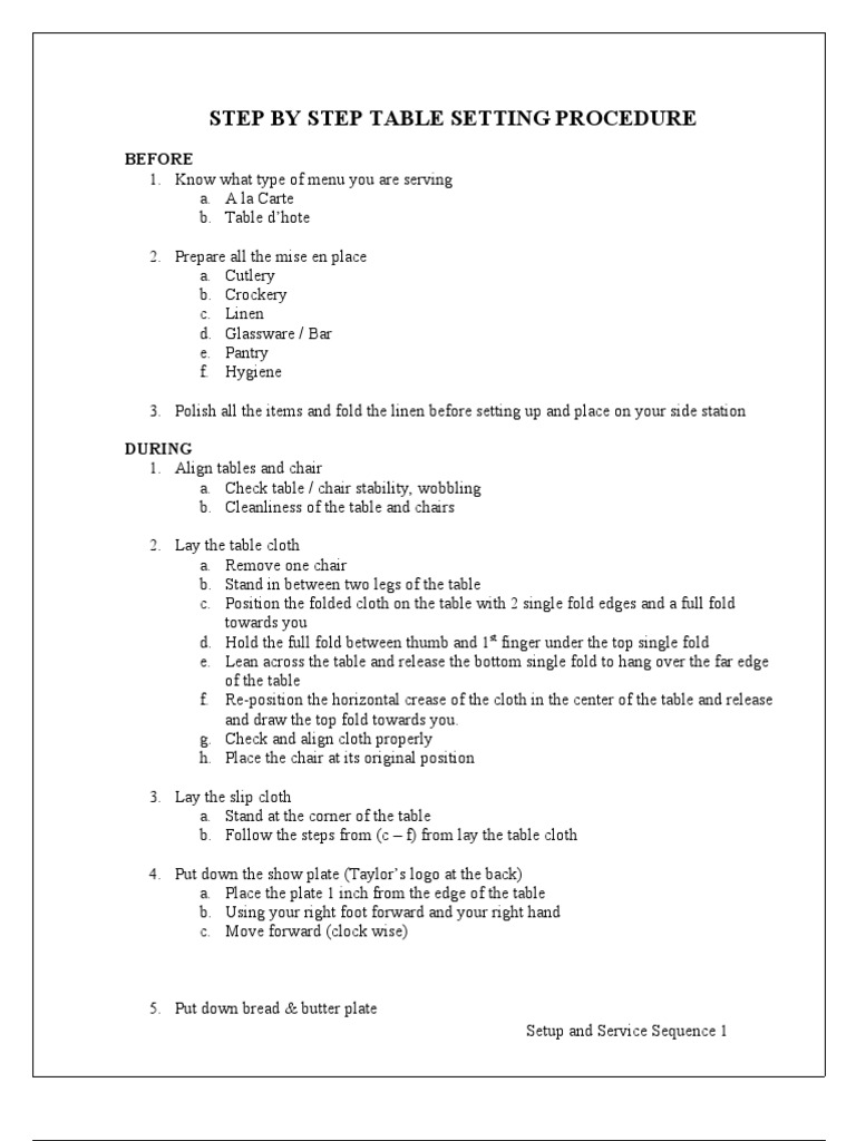 Sequence of Service For Restaurant Practical | PDF | Tableware ...