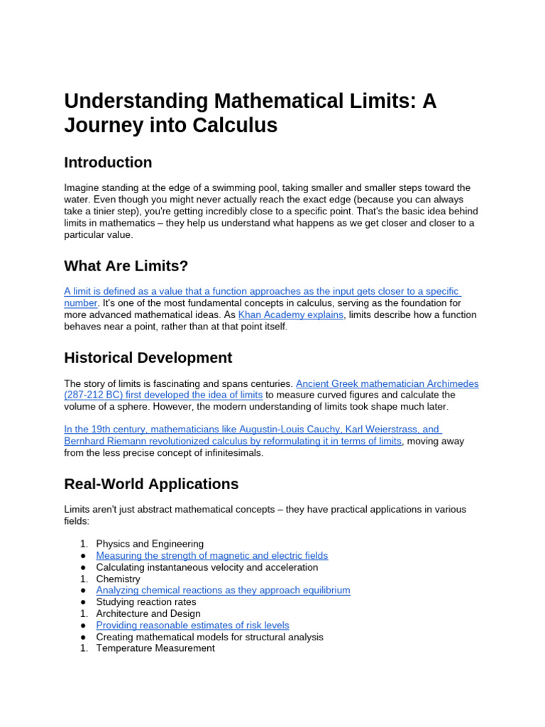 Understanding Mathematical Limits - A Journey Into Calculus | PDF ...