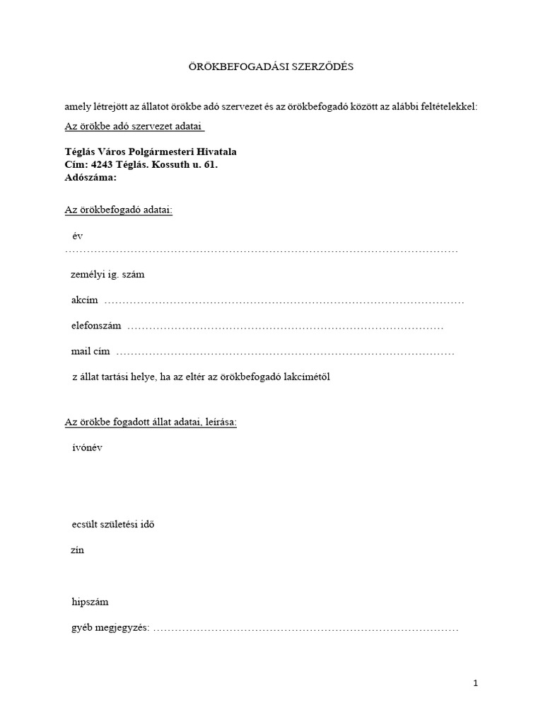 Orokbefogadasi Szerzodes Minta | PDF