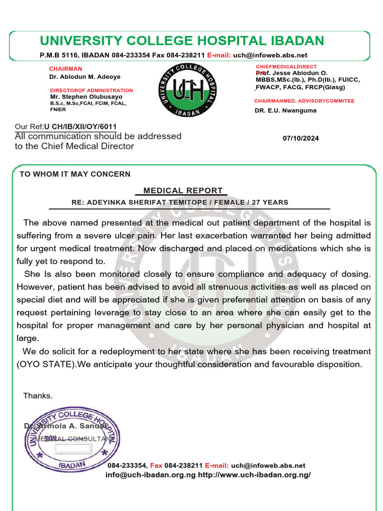 Medical Report for Adeyinka Temitope | PDF
