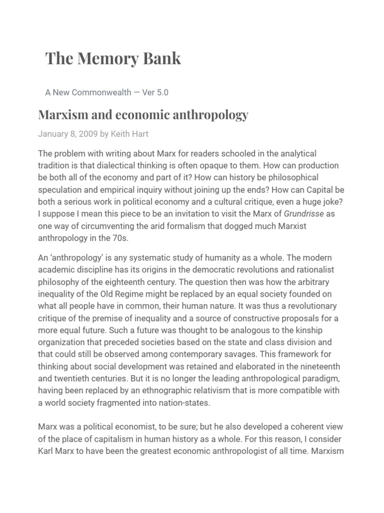 Marxism and Economic Anthropology Insights | PDF | Marxism | Karl Marx