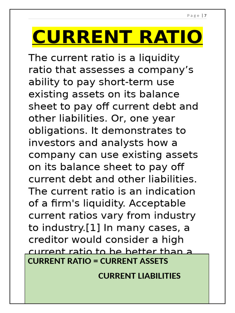 Current Ratio Explanation | PDF