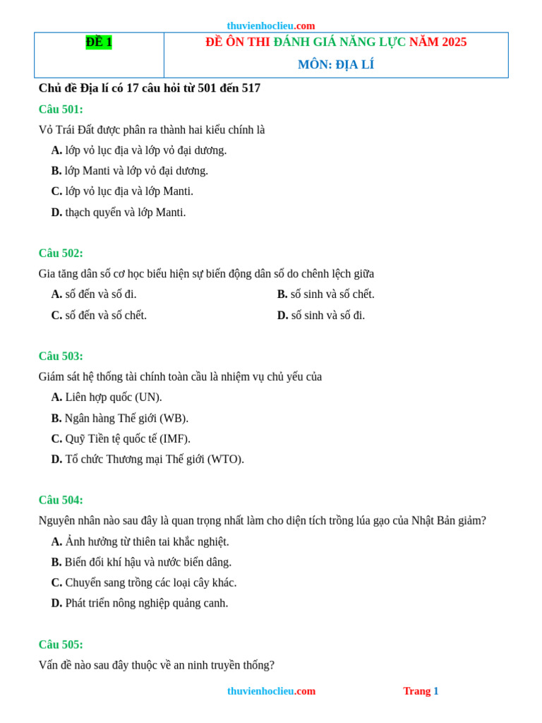 thuvienhoclieu.com-De-on-thi-Danh-gia-nang-luc-2025-mon-Dia-li-De-1 | PDF