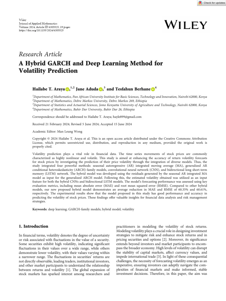 Journal of Applied Mathematics - 2024 - Araya - A Hybrid GARCH and Deep Learning Method for ...