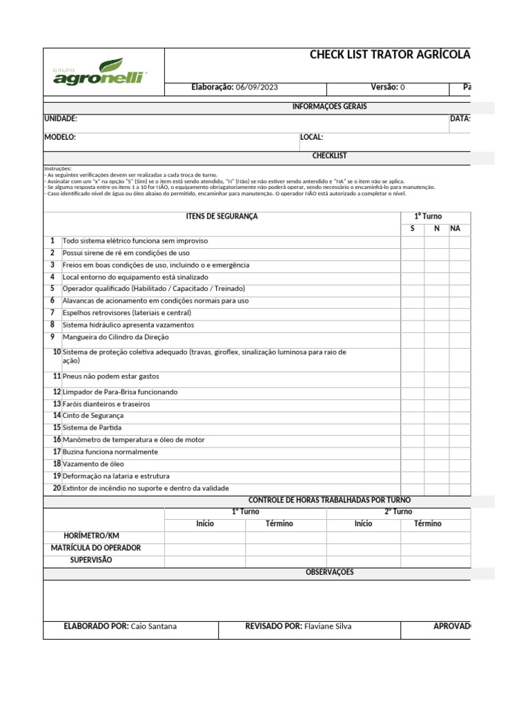 Checklist de Trator Agricola | PDF