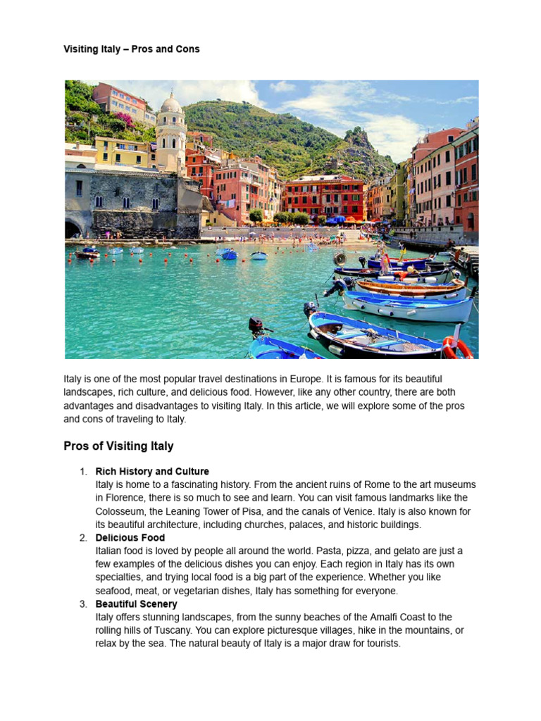 Italy Travel: Pros and Cons Explained | PDF | Italy | Tourism