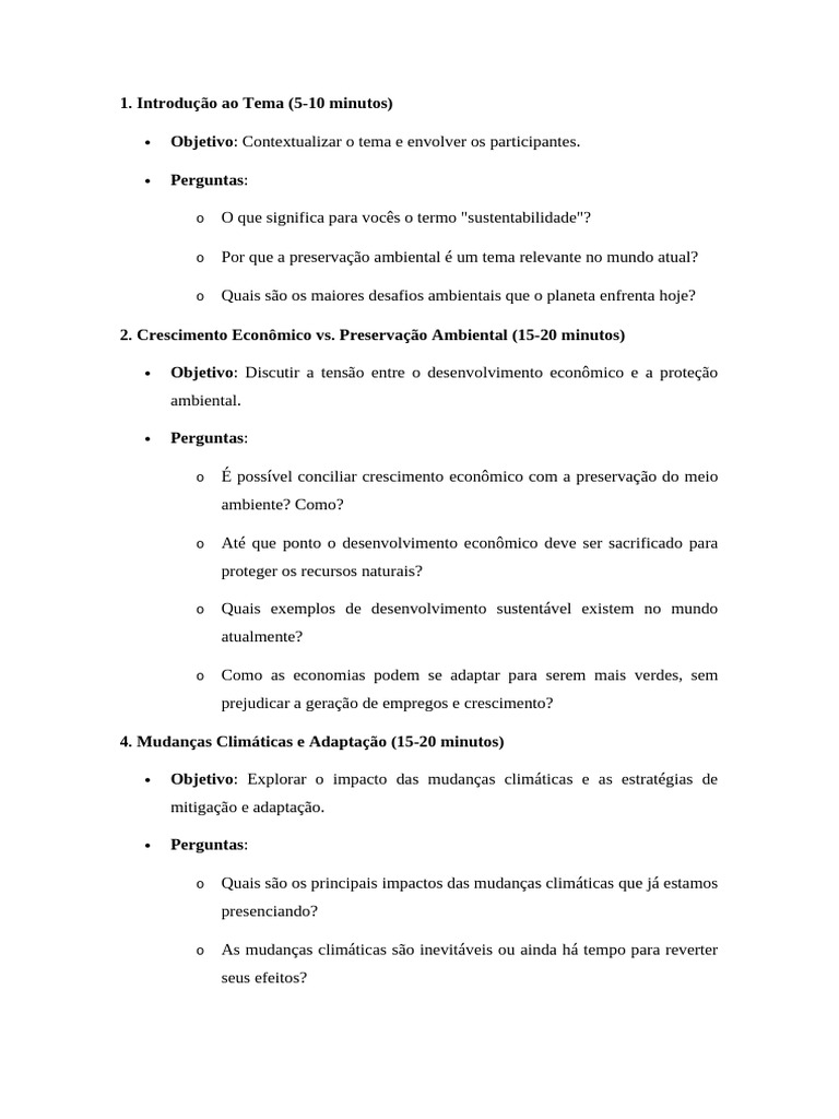 Roteiro de Discussão | PDF | Aquecimento global e mudança climática ...