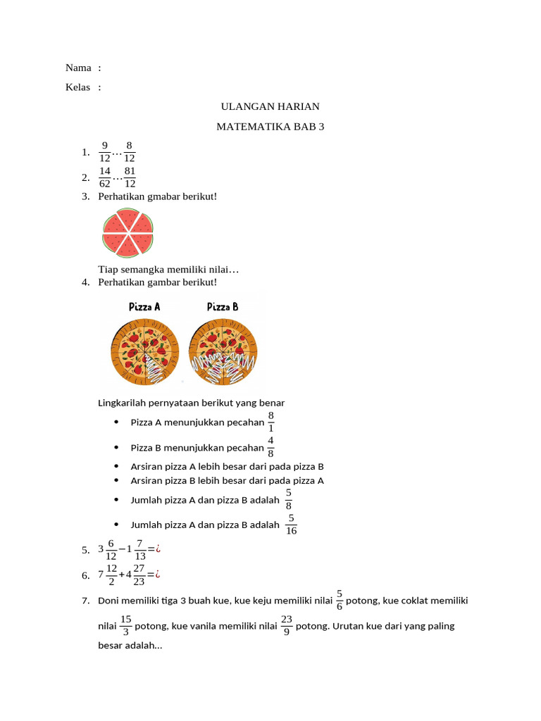 Uh MTK Pecahan | PDF