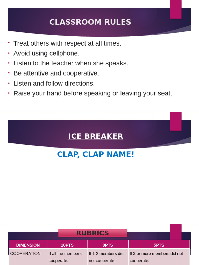 RUBRICS CLASSROOM RULES | PDF