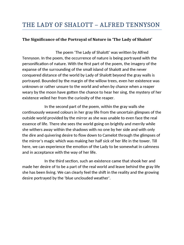 Symbolism in The Lady of Shalott | PDF