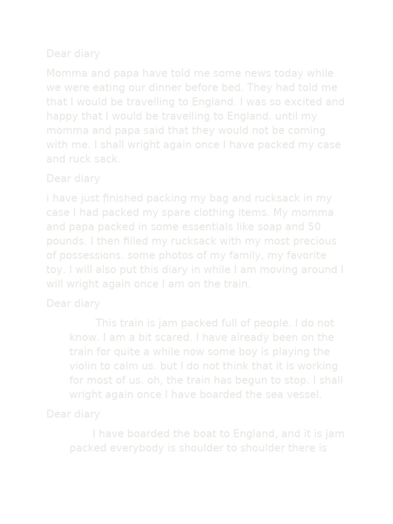 English Diary Entry Kindertransport | PDF