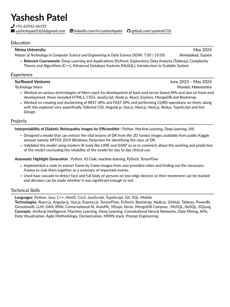 Yashesh_Patel_Resume-13 | PDF | Deep Learning | Artificial Intelligence