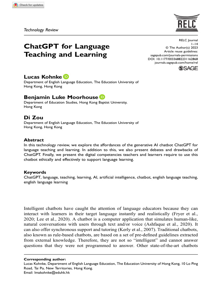Chat Gpt for Language Teaching and Learning | PDF | Intelligence (AI ...