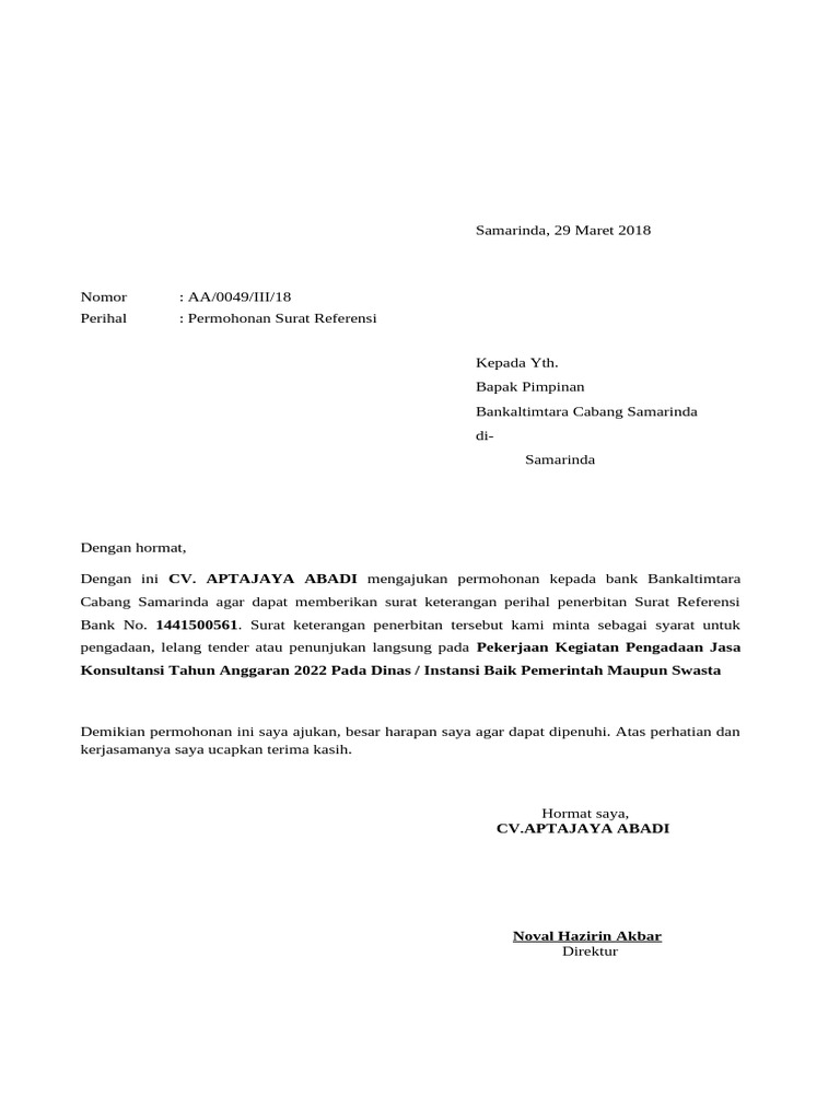 Permohonan Surat Referensi Bankaltimtara | PDF