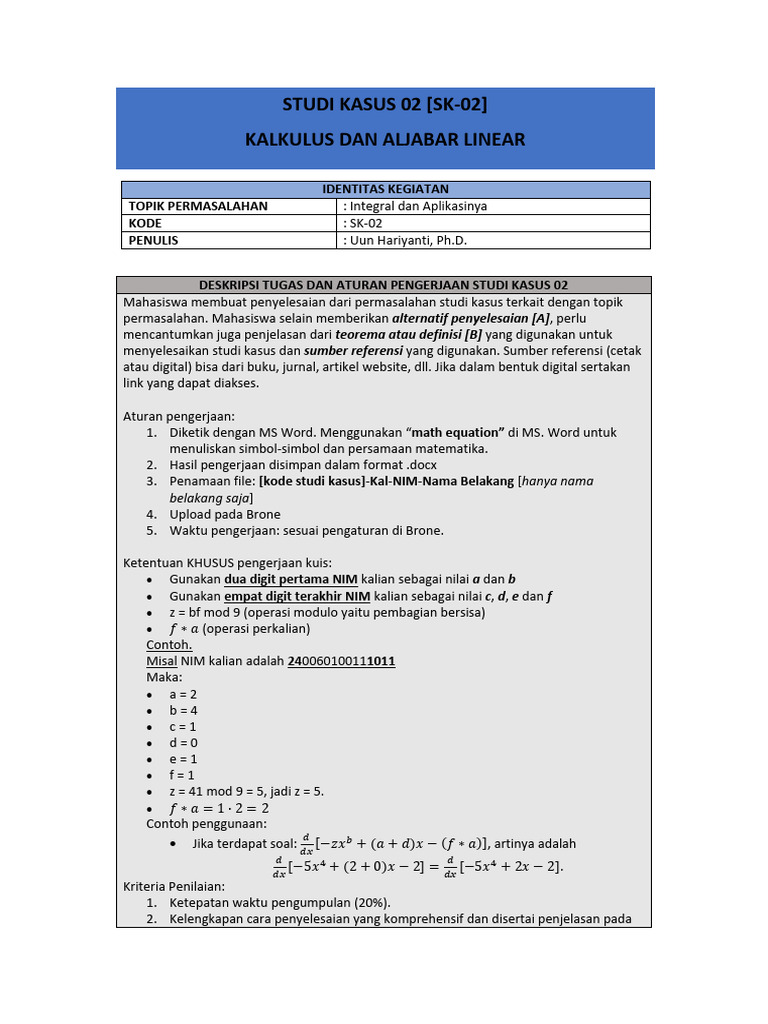 Studi Kasus-02-Kalkulus Dan Aljabar Linear - Integral Dan Aplikasinya | PDF