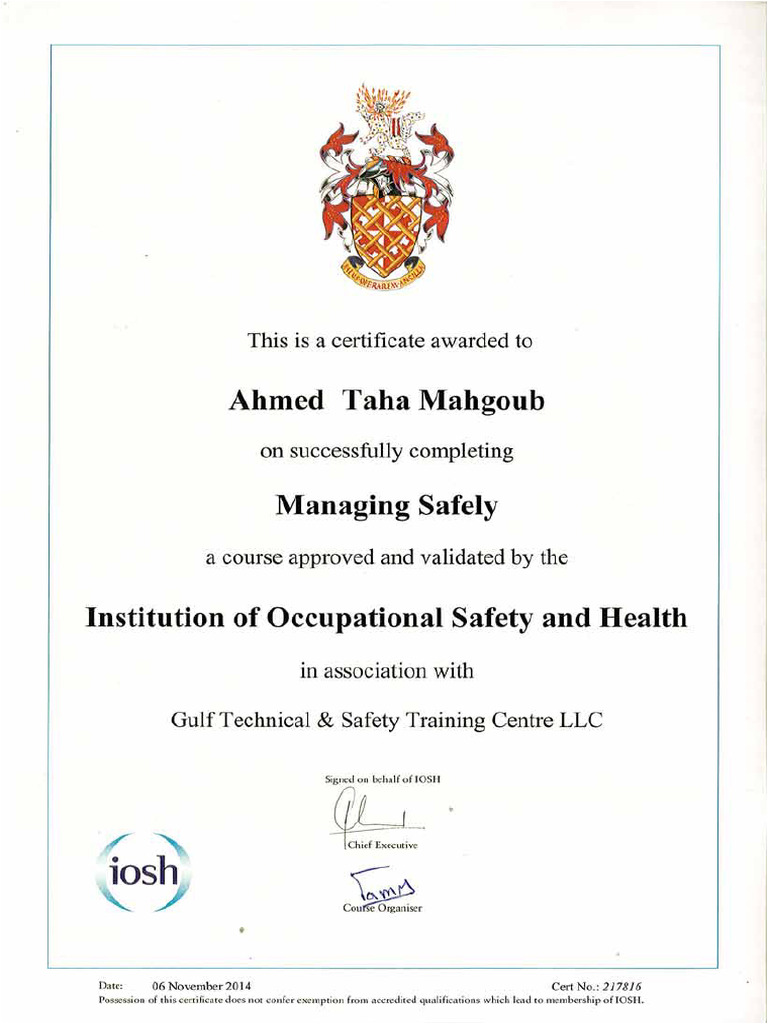 IOSH Certificate | PDF