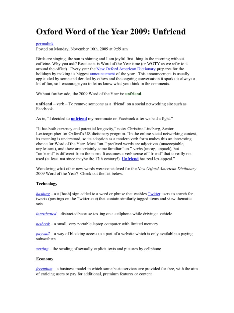 Oxford Word of The Year 2009 | Download Free PDF | Social Networking ...