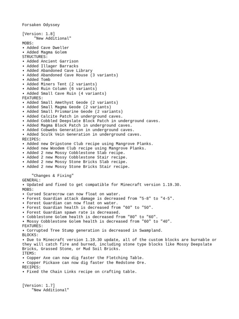 Forsaken Odyssey Update 1.8 Overview | PDF | Trees | Wood