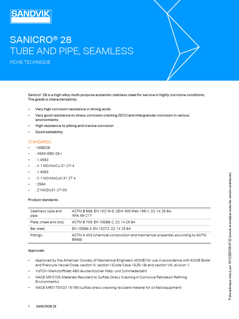 Datasheet-Sanicro-28-En-Vaaaa-12-Jj 06 - 47 Version 1 | PDF | Corrosion | Stainless Steel