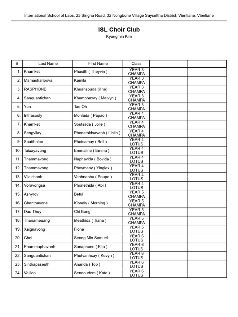 Isl Choir List | PDF