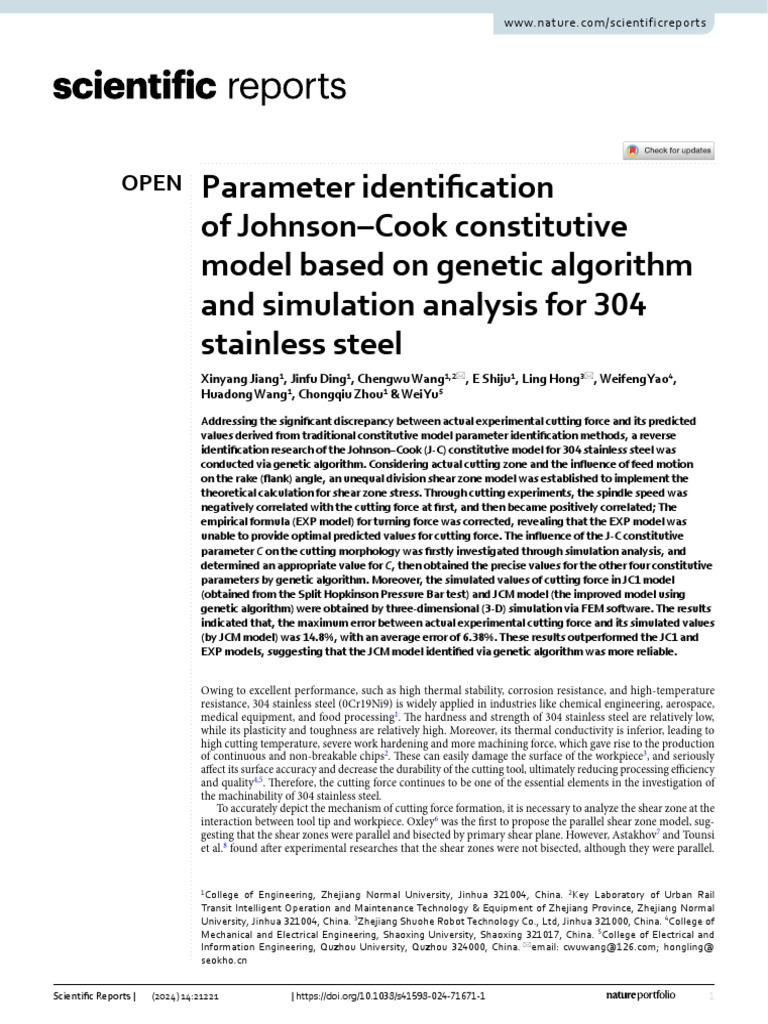 Parameter identification of Johnson–Cook constitutive model based on genetic algorithm and ...