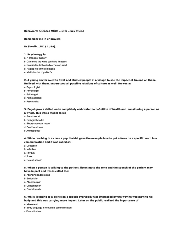 Qdoc - Tips - Behavioral Sciences Mcqs | PDF | Sleep | Reinforcement