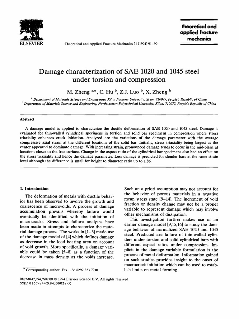 Damage Characterization of SAE 1020 and 1045 Steel Under Torsion and ...