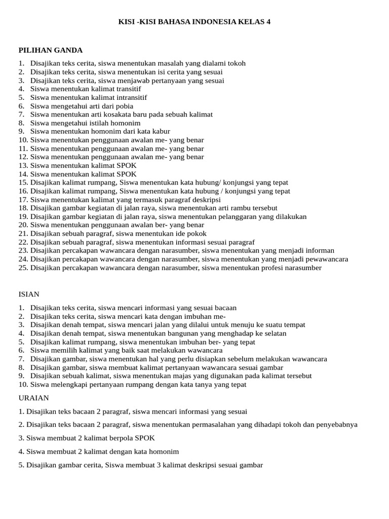 KISI Bahasa Indonesia | PDF