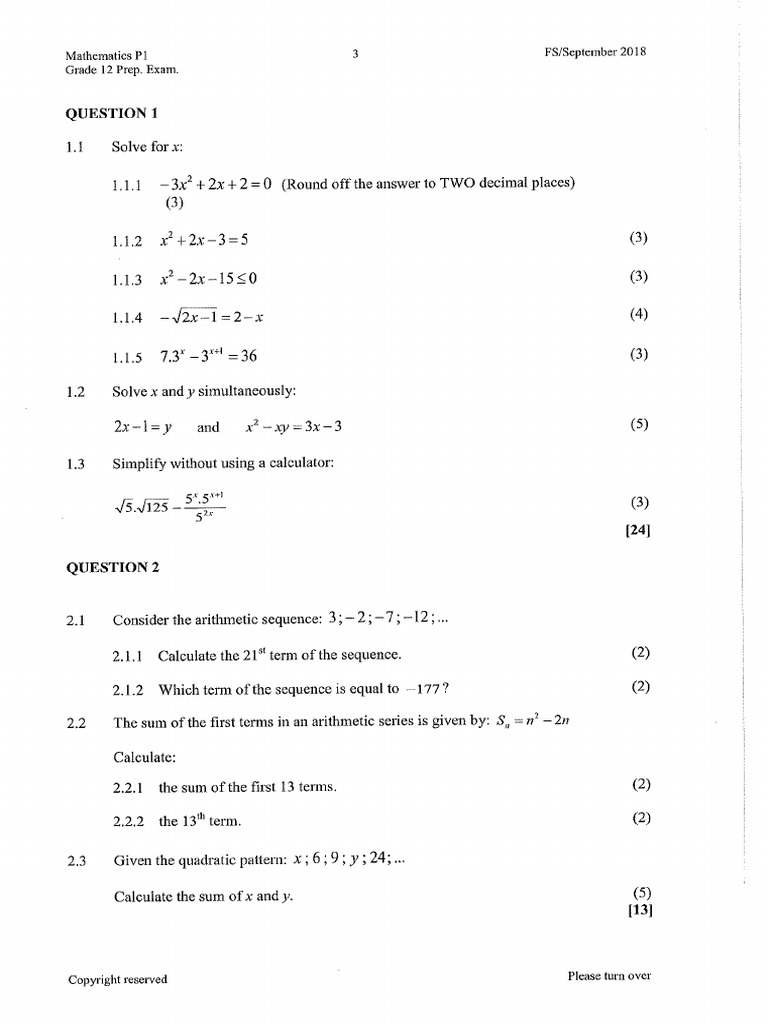 Maths p1 Sept 2018 Fs | PDF