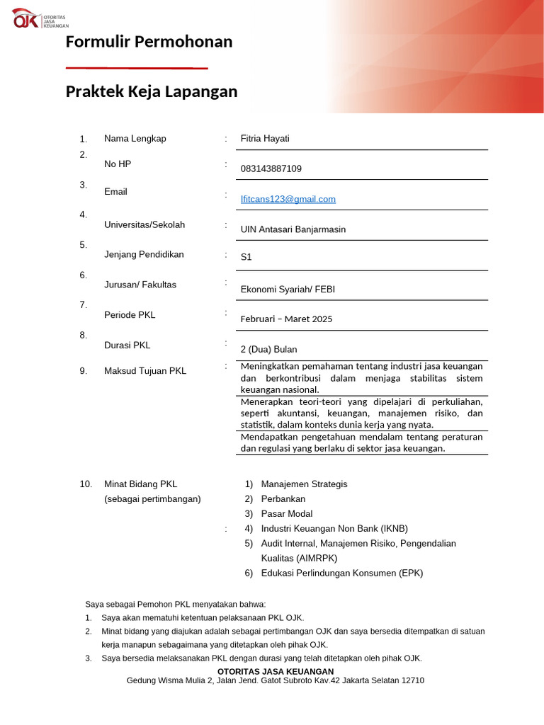 Formulir Magang Fix | PDF