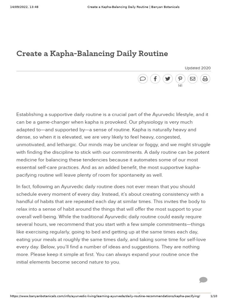 Create A Kapha-Balancing Daily Routine - Banyan Botanicals | PDF ...