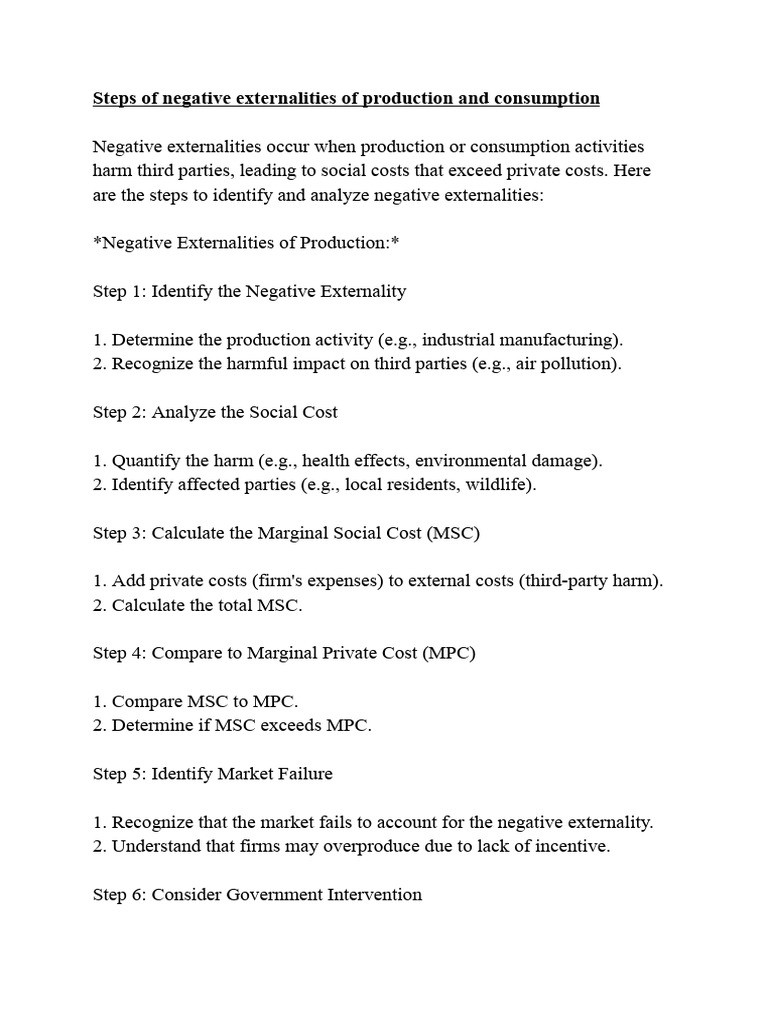 Steps of Negative Externalities of Production and Consumption | PDF | Externality | Pollution