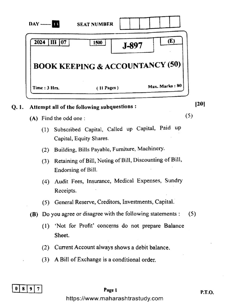 MH Board Class 12 Book Keeping and Accountancy 50 J 897 2024 | PDF