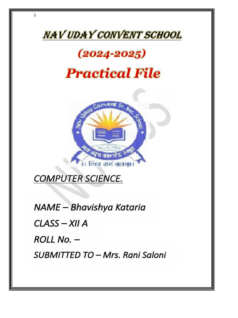 Bhavishya Kataria 12th A Practical File On Python NUCSSS | PDF | Comma Separated Values | Sql