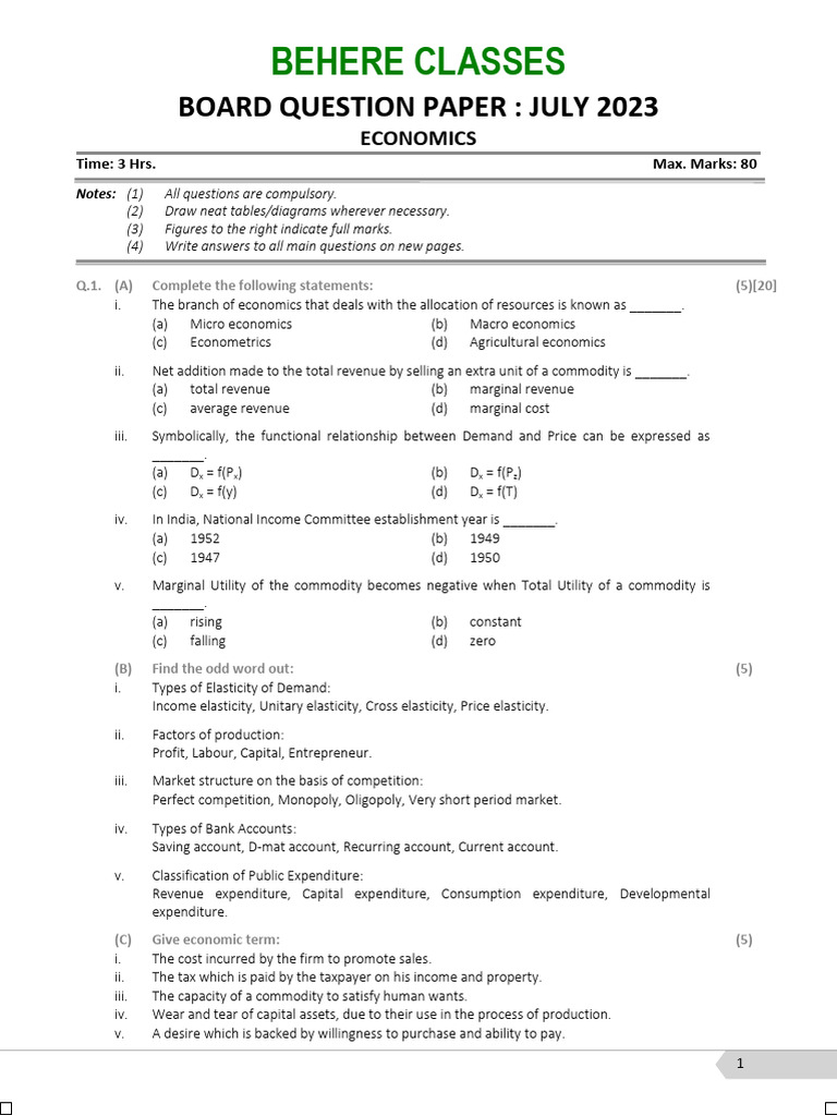 Behere Classes | PDF | Demand | Elasticity (Economics)
