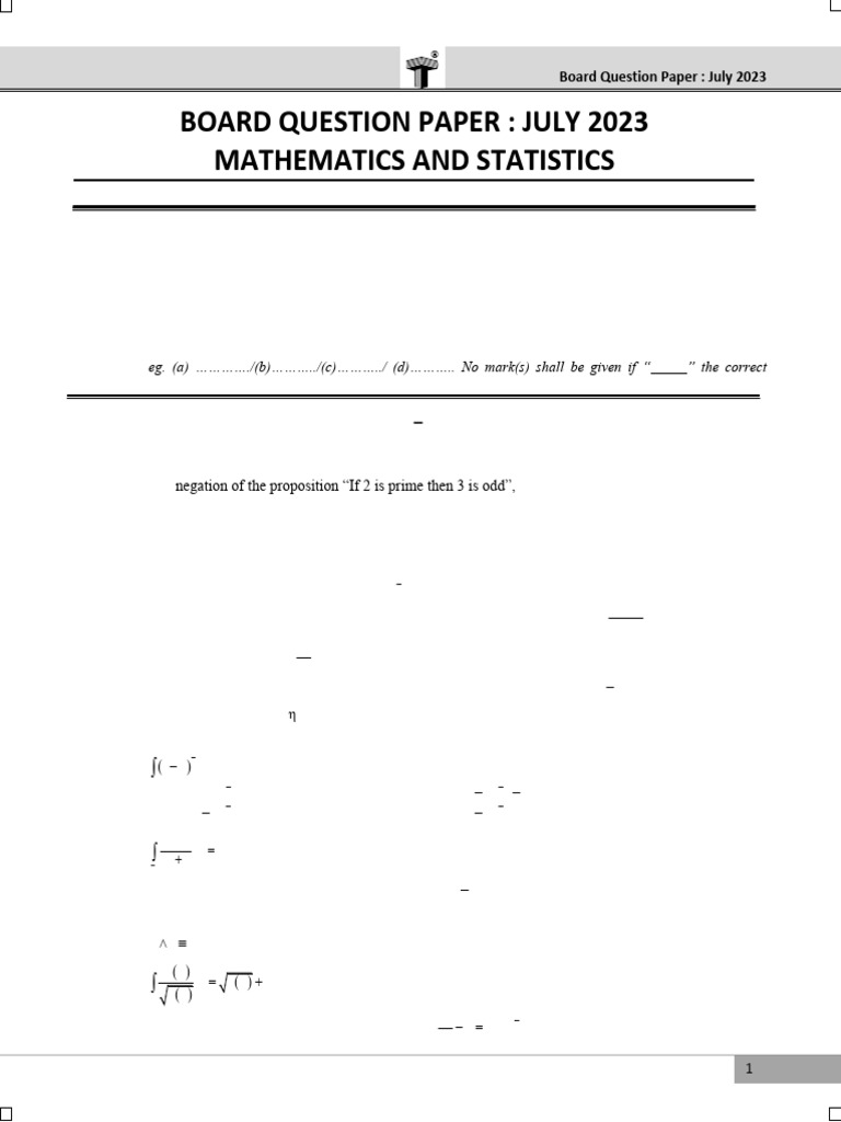 Maths Past Board Papers - Mar 22, Jul 22, Mar 23, Jul 23 | PDF ...