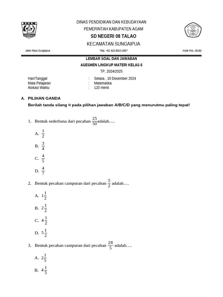 Soal AAS MATEMATIKA KELAS 6 | PDF